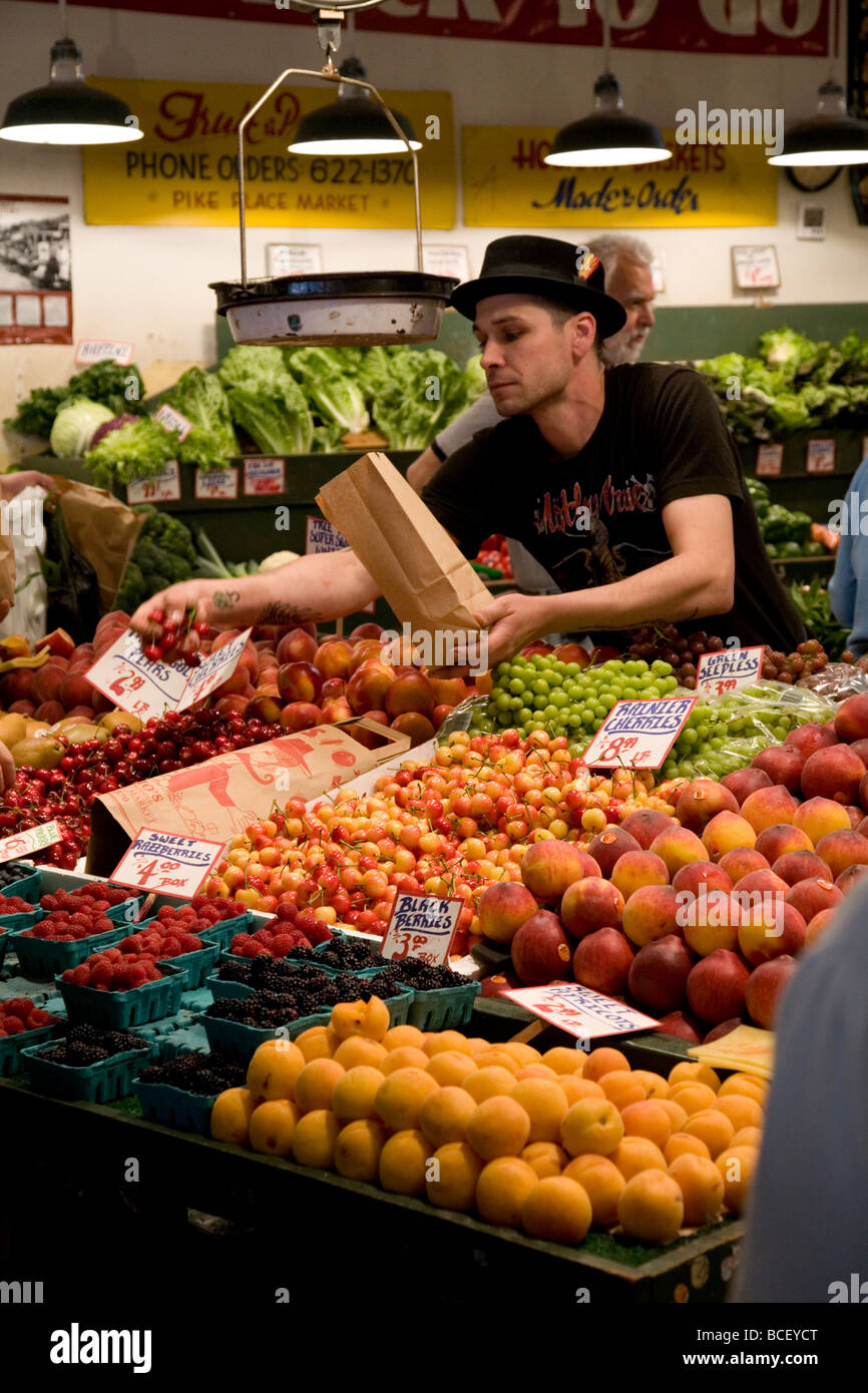 Produce Stand with Fresh Fruits and Vegetables at Pike Place Market ...