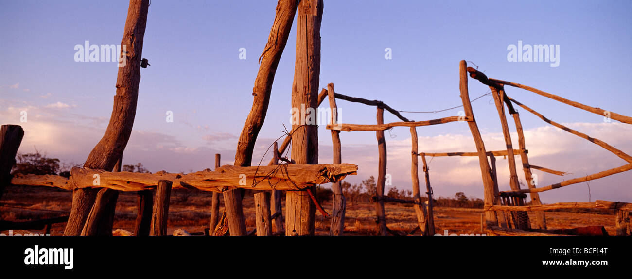 Sunset over antique cattle station homestead ruins in the desert Stock ...