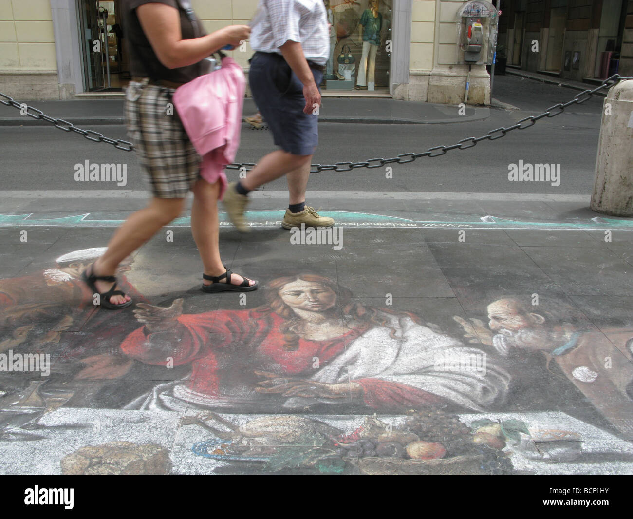jesus christ and disciples chalk drawing on via del corso, rome, italy ...