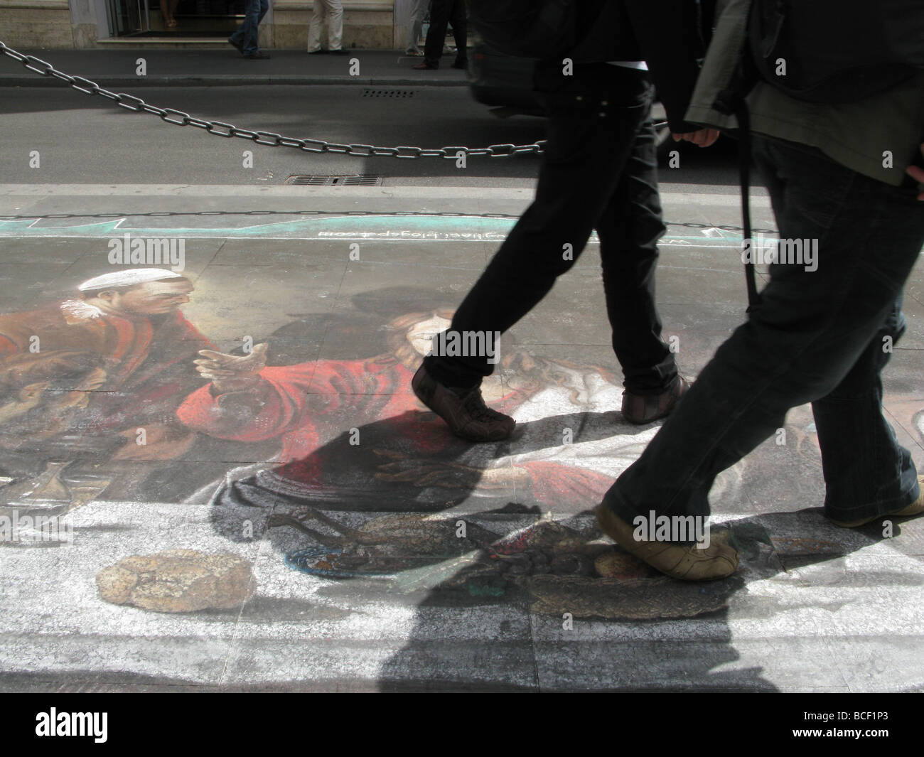 jesus christ and disciples chalk drawing on via del corso, rome, italy ...