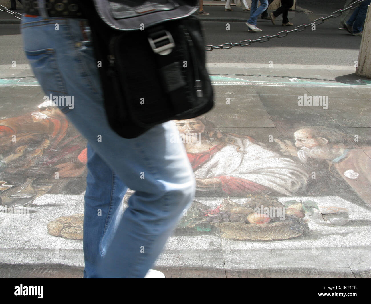 jesus christ and disciples chalk drawing on via del corso, rome, italy ...