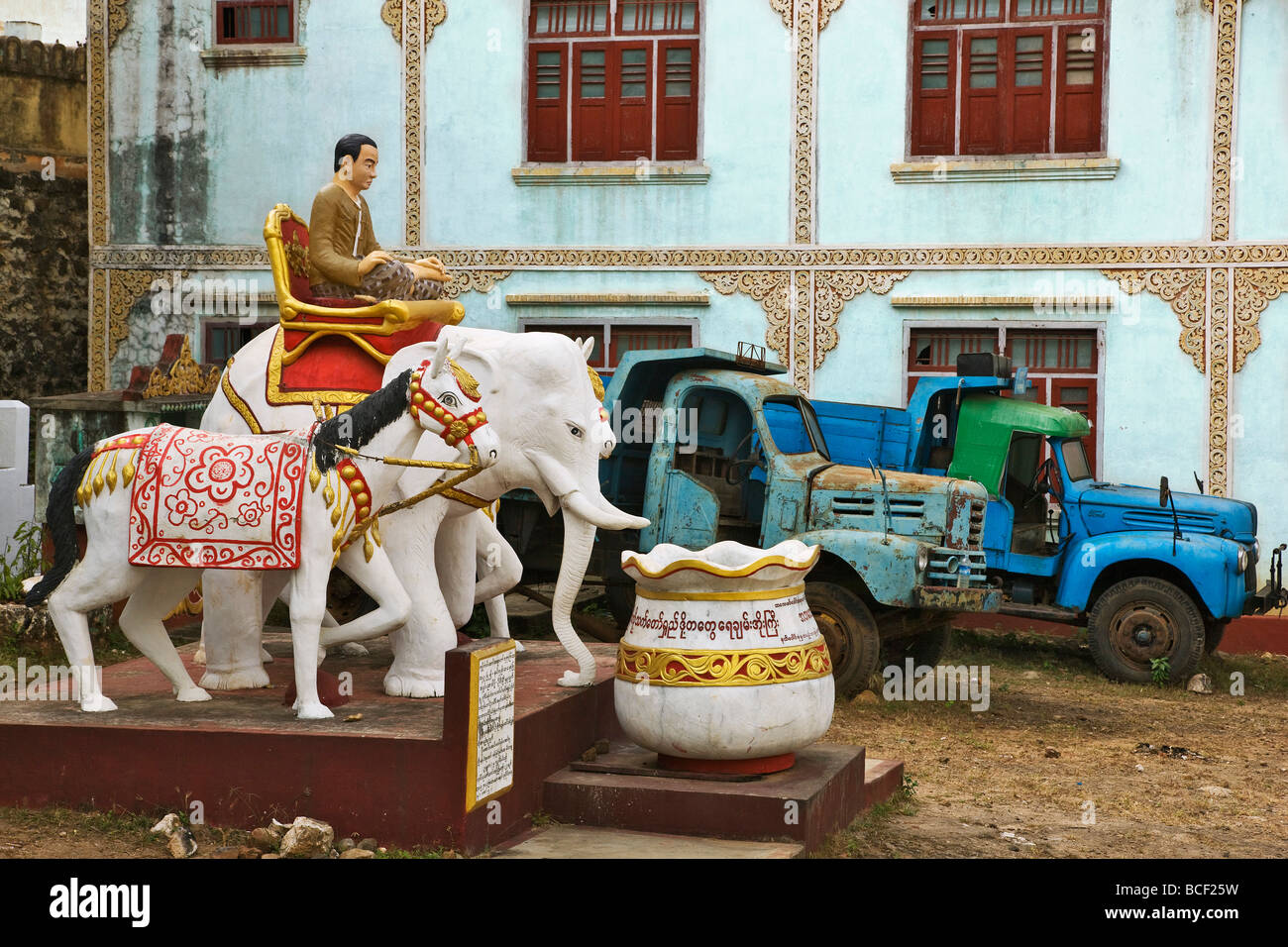 Myanmar. Burma. Popa. A monastery near Mount Popa with a statue of a ...