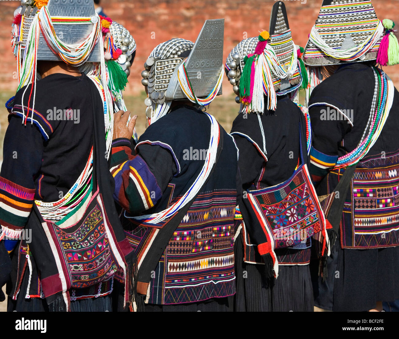 Myanmar, Burma, Kengtung. Akha women wearing embroidered jackets and ...