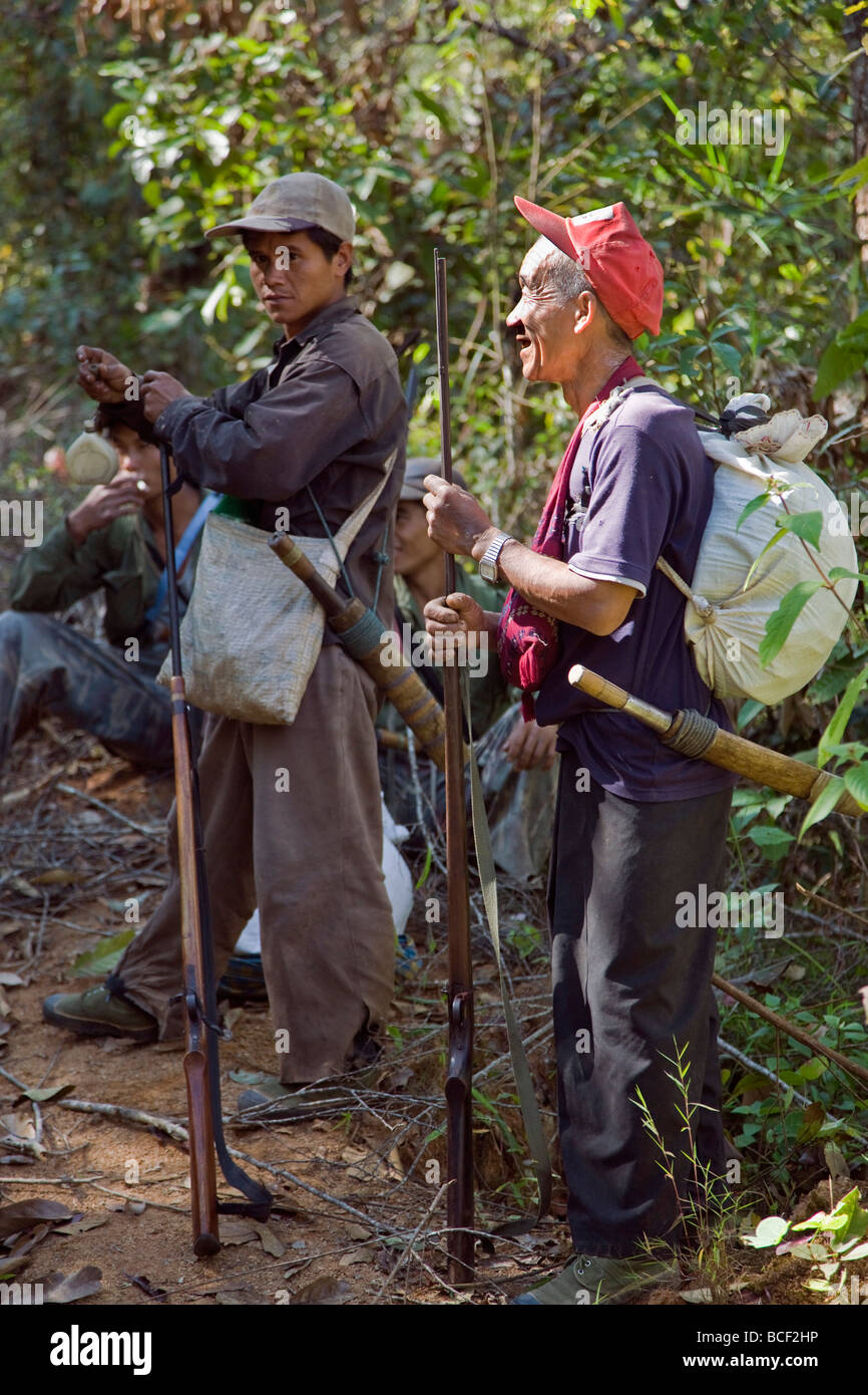 Myanmar, Burma, Pan-lo. Hunters armed with old Chinese-made muzzle ...