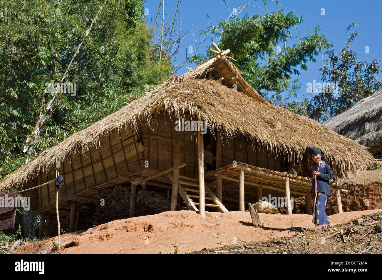 Myanmar, Burma, Wan doi. A traditional wood and bamboo house at Wan doi ...