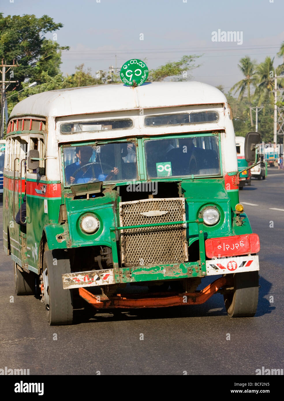 Myanmar, Burma, Yangon. A pre-war bus, sometimes known as an iron ...