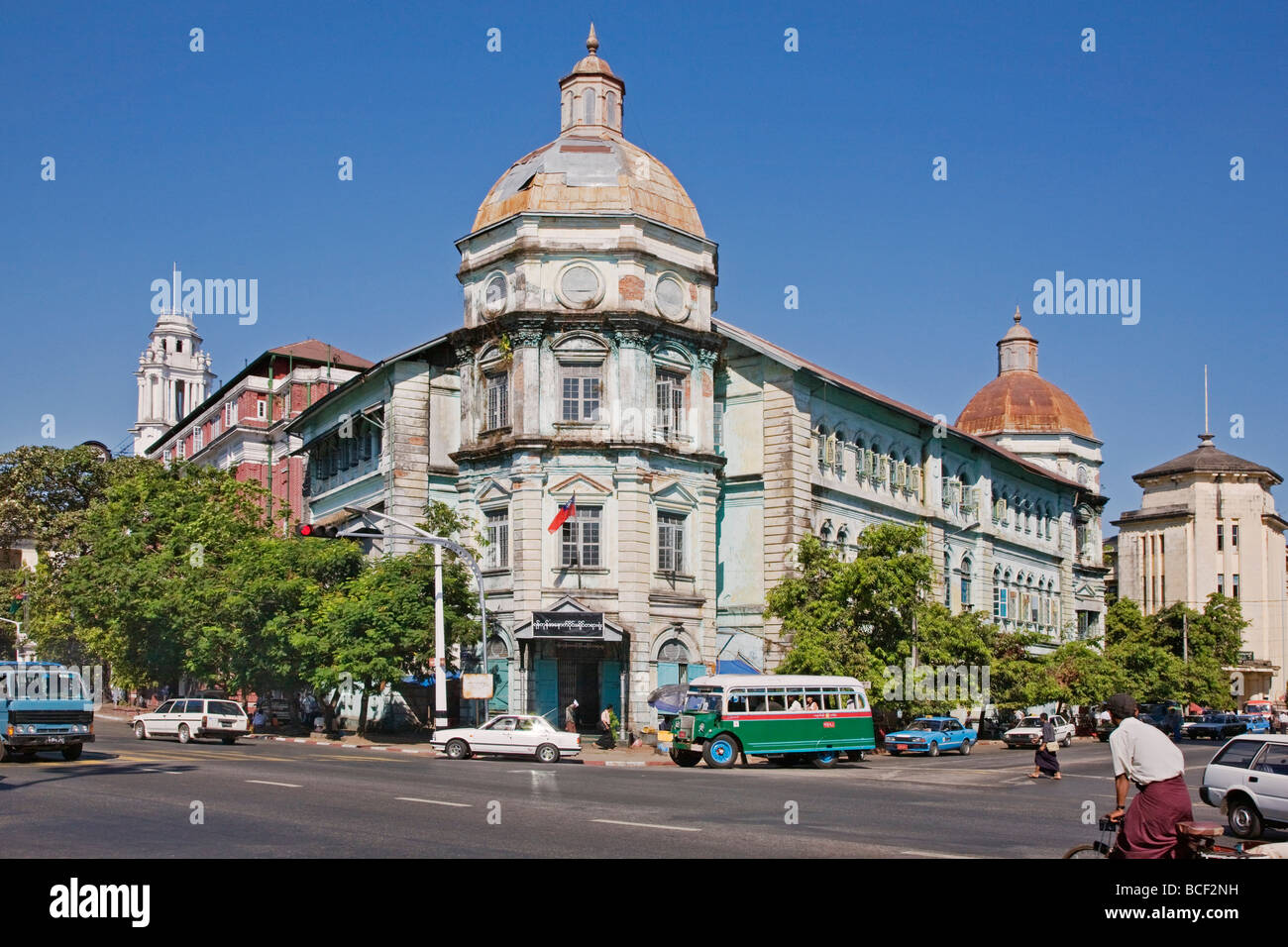 Myanmar, Burma, Yangon. The faded splendour of buildings in Yangon ...