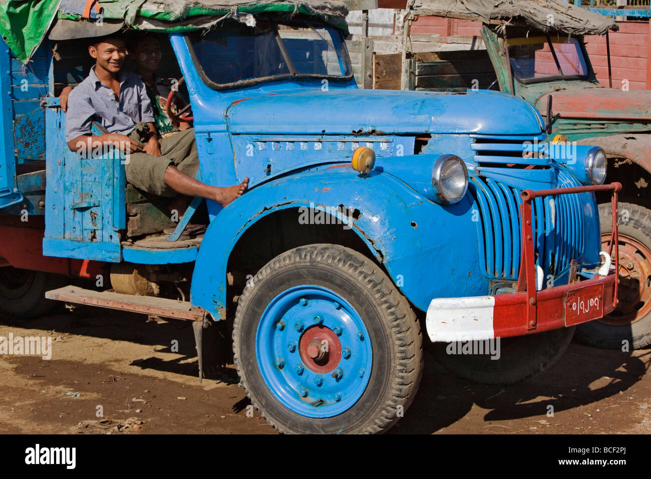 Myanmar, Burma, Sittwe. Old military vehicles like this Chevrolet lorry ...