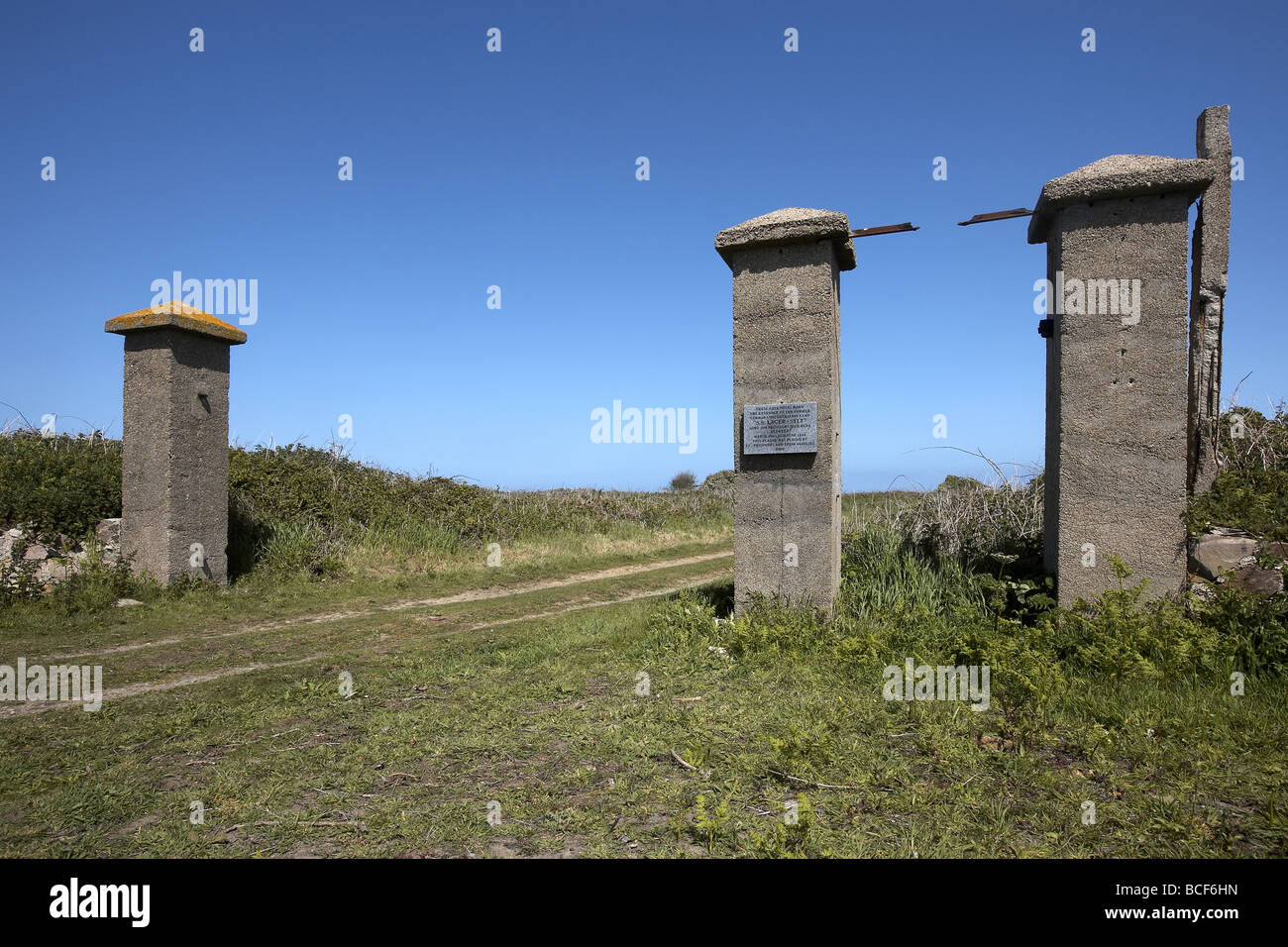The entrance to the former German concentration camp S S Lager Sylt ...