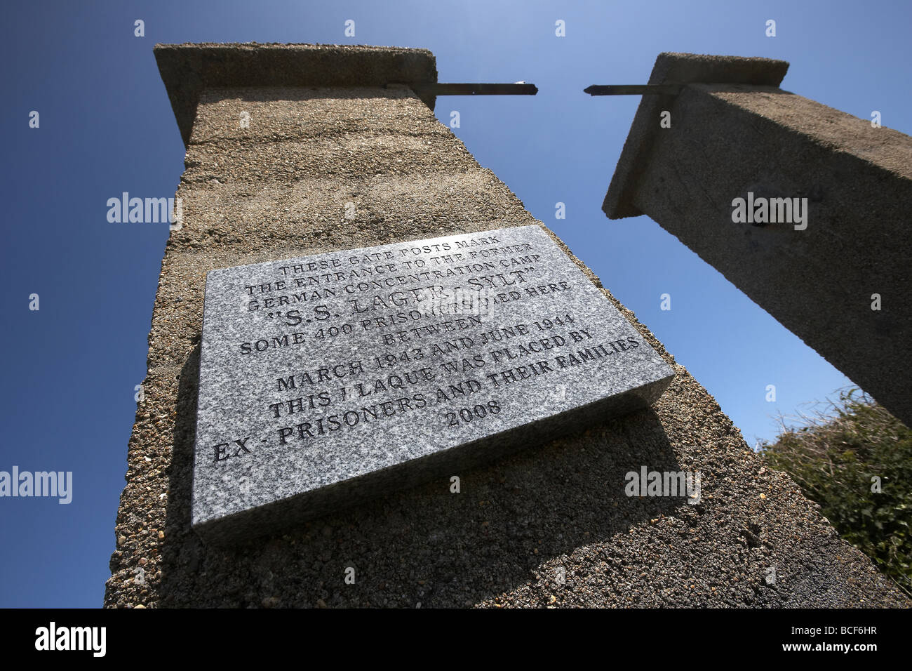 The entrance to the former German concentration camp S S Lager Sylt ...