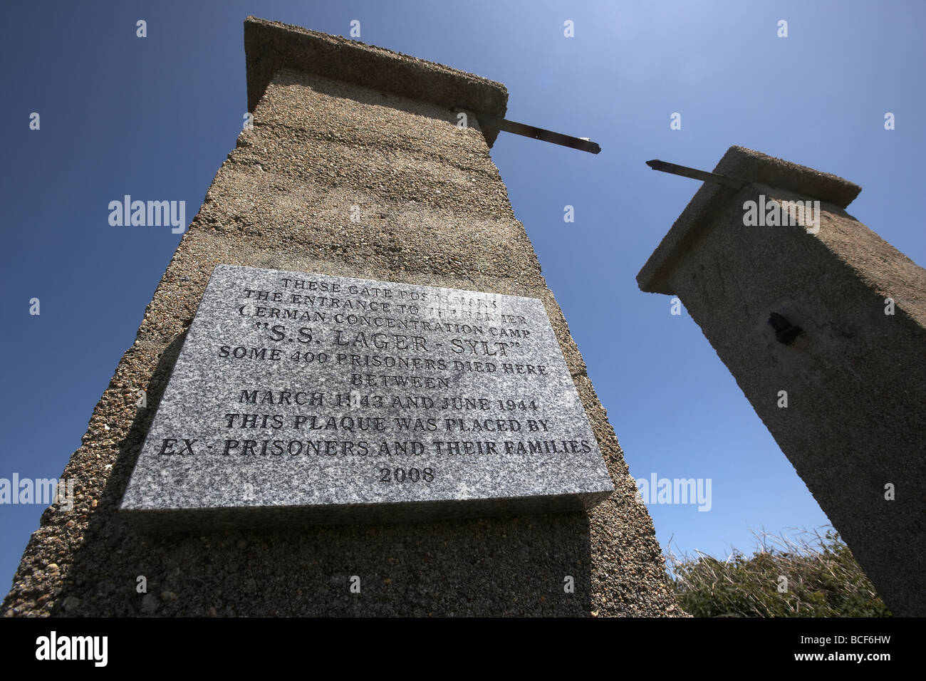 The entrance to the former German concentration camp S S Lager Sylt ...