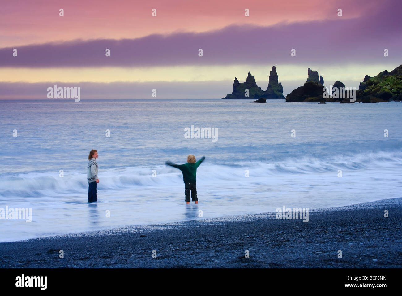 Black Sand Beach and Reynisdrangur Sea Stacks, Vik, Cape Dyrholaey ...