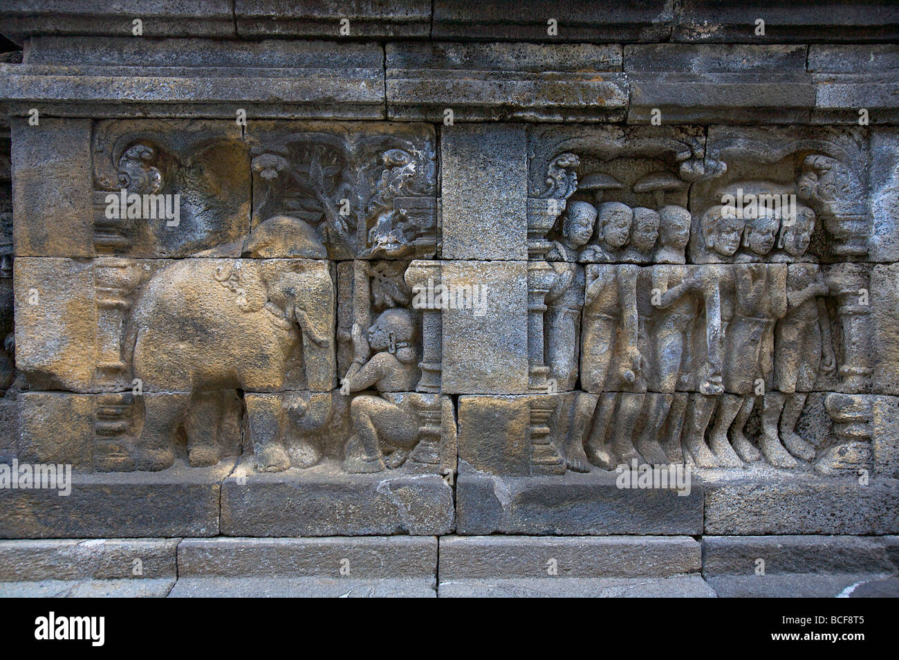 Wall stone carving of Borobudur Buddhist temple (IX cent.), UNESCO ...