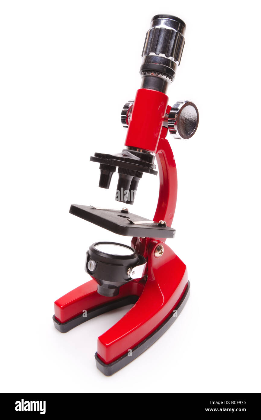 Red microscope on a white background Stock Photo - Alamy