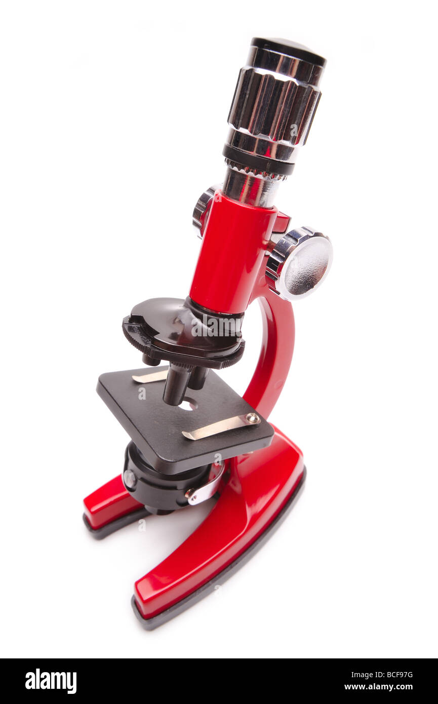 Red microscope on a white background Stock Photo - Alamy