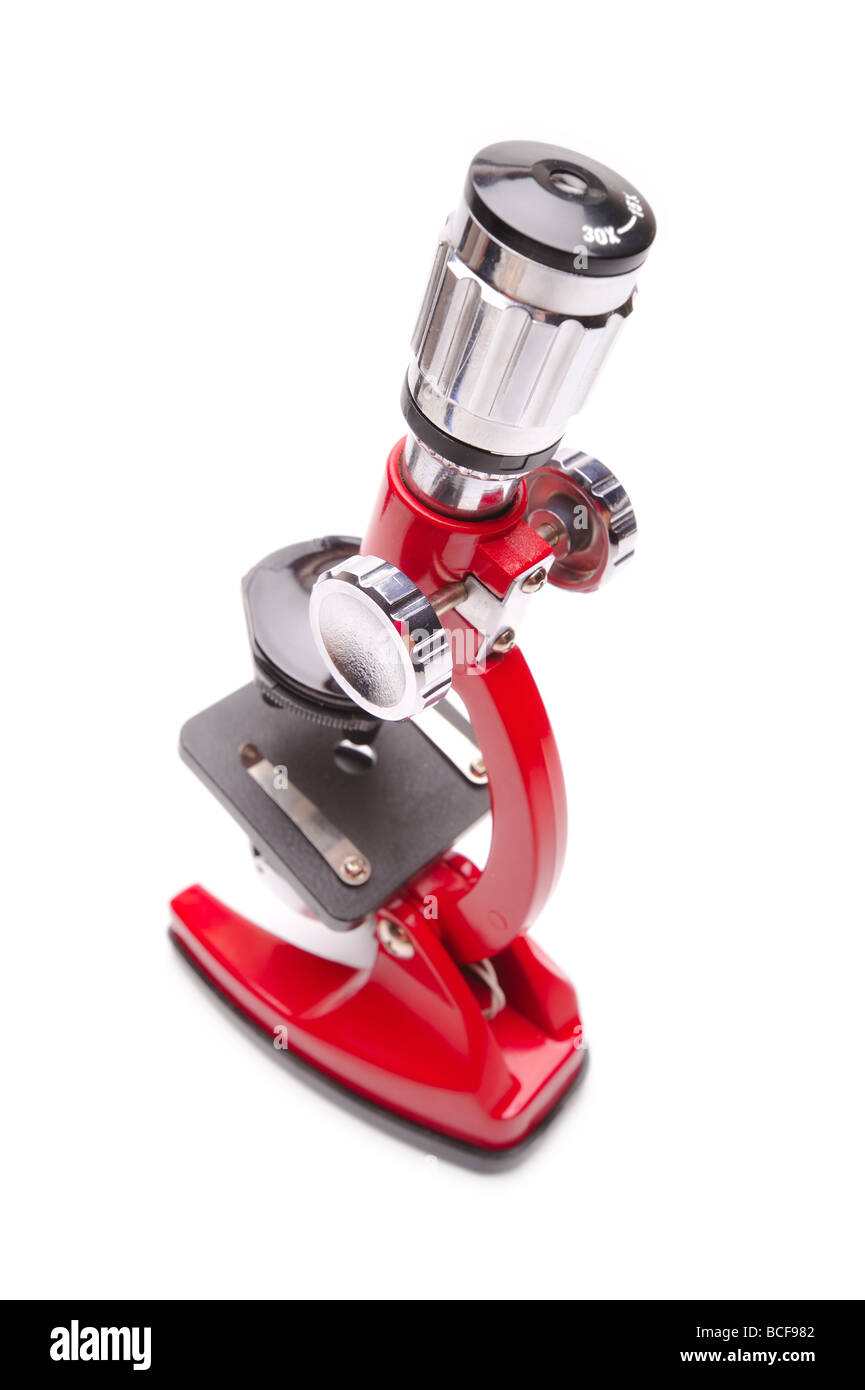 Red microscope on a white background Stock Photo - Alamy