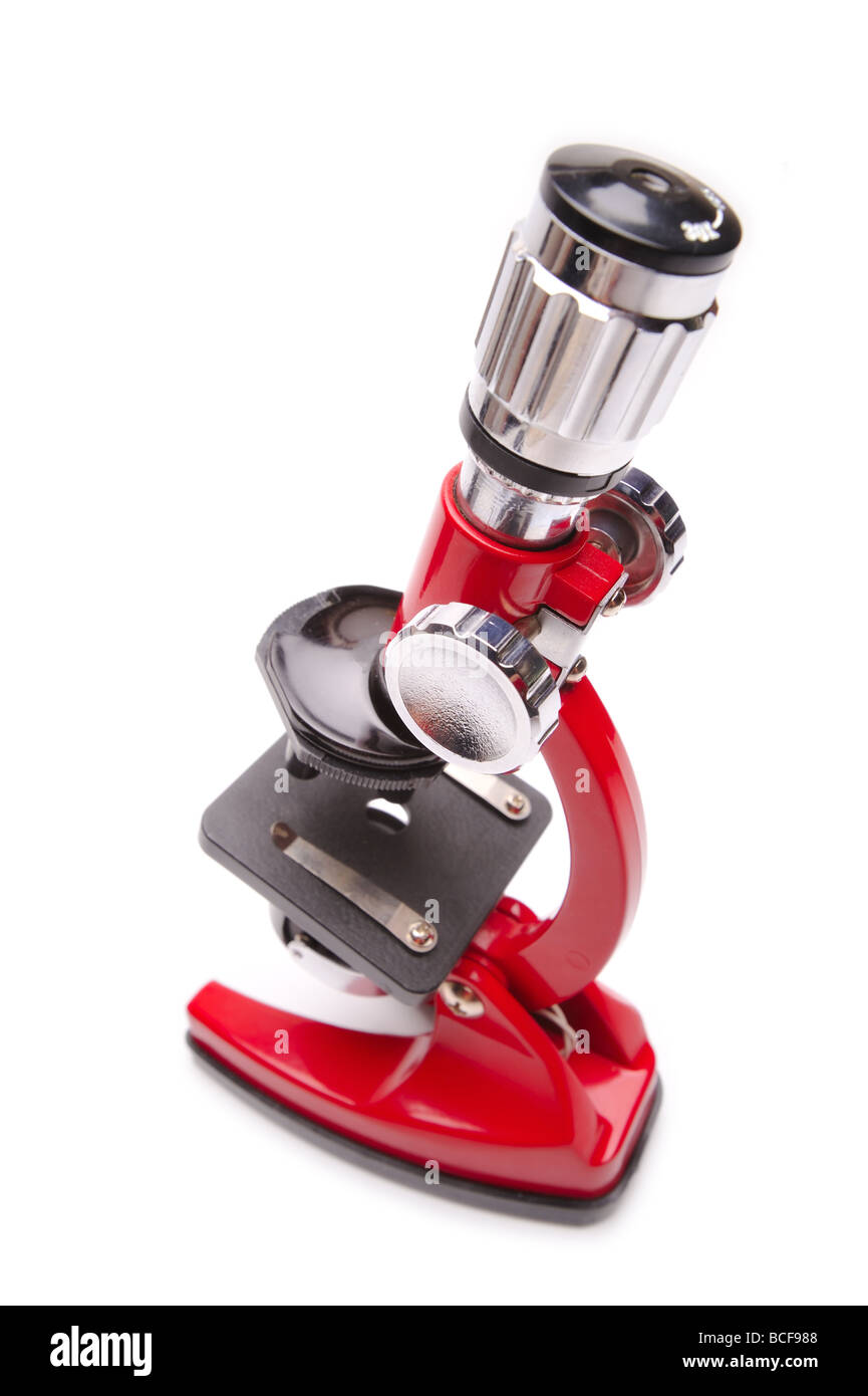 Red microscope on a white background Stock Photo - Alamy