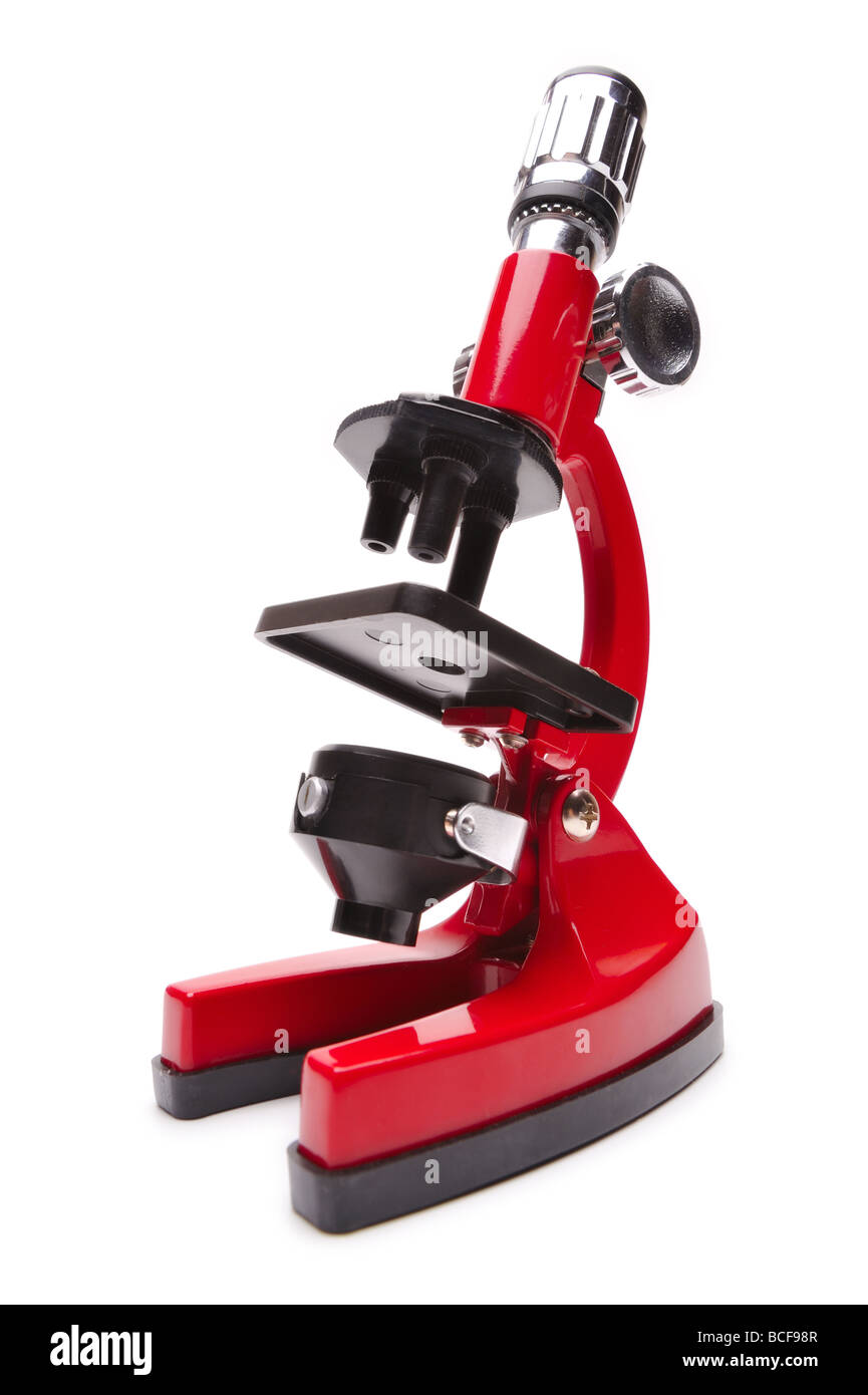 Red microscope on a white background Stock Photo - Alamy