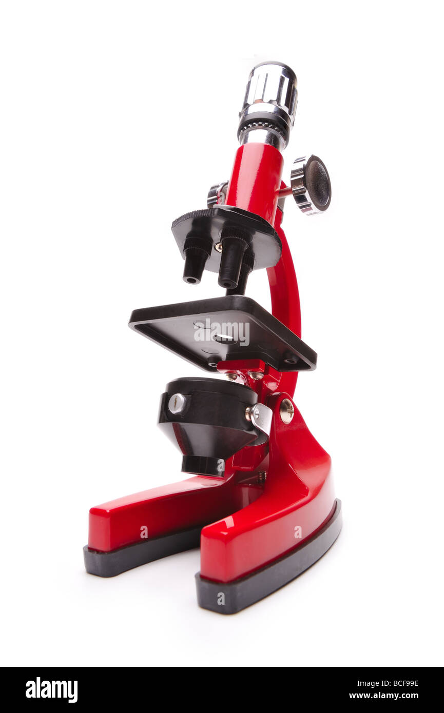Red microscope on a white background Stock Photo - Alamy