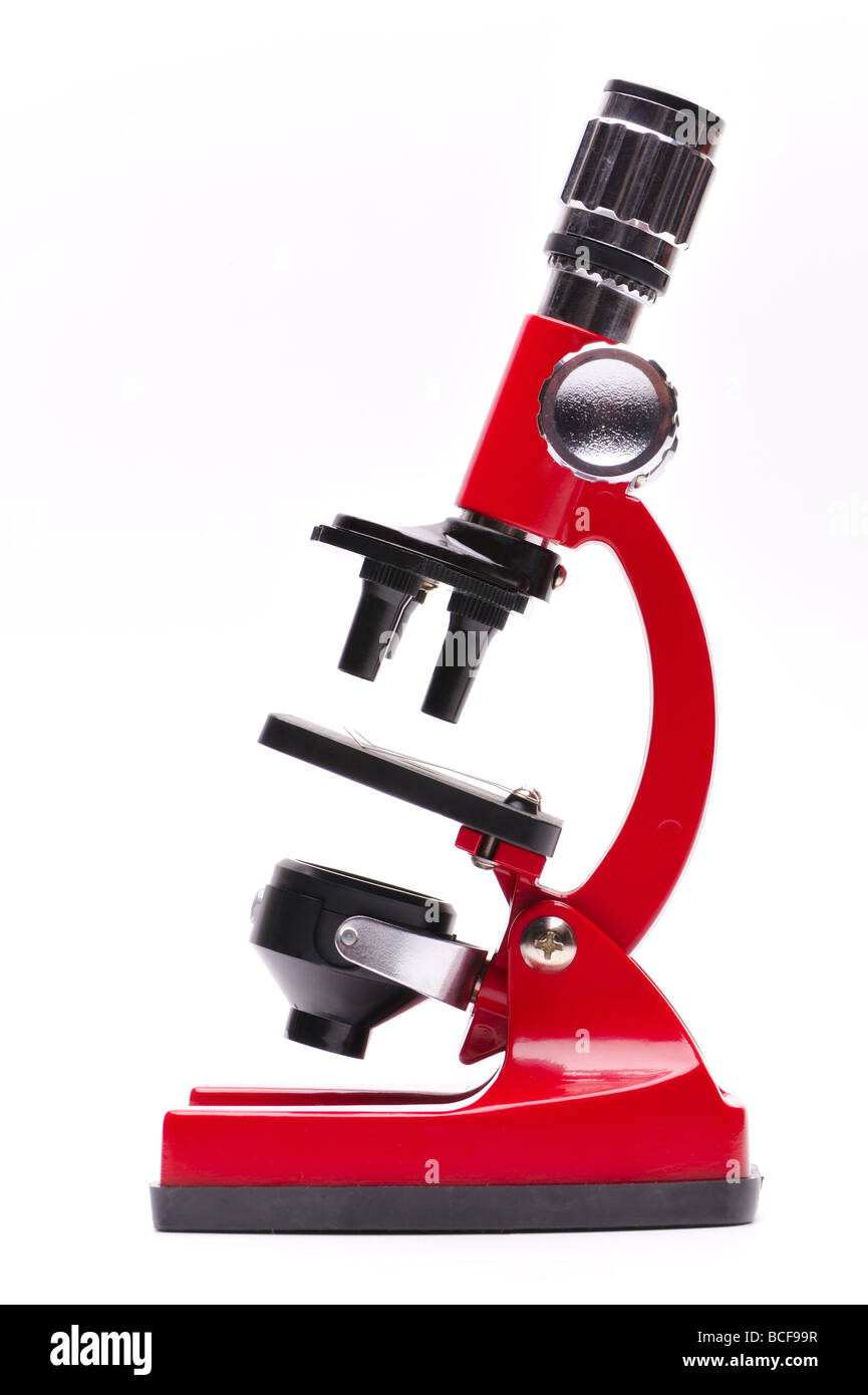 Red microscope on a white background Stock Photo - Alamy