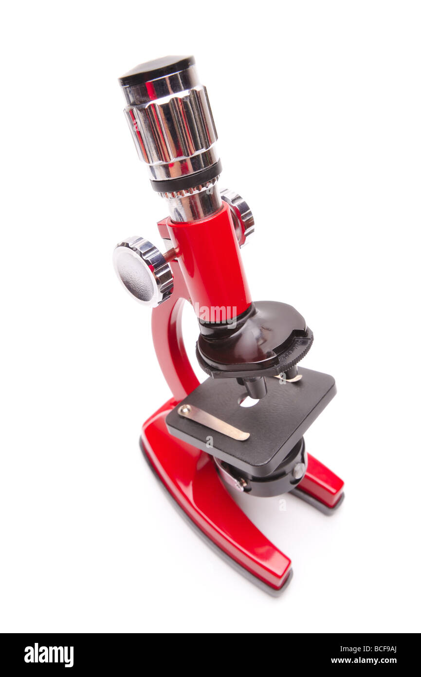 Red microscope on a white background Stock Photo - Alamy