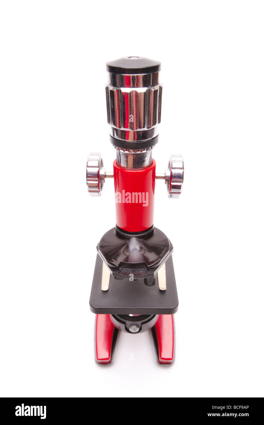 Red microscope on a white background Stock Photo - Alamy