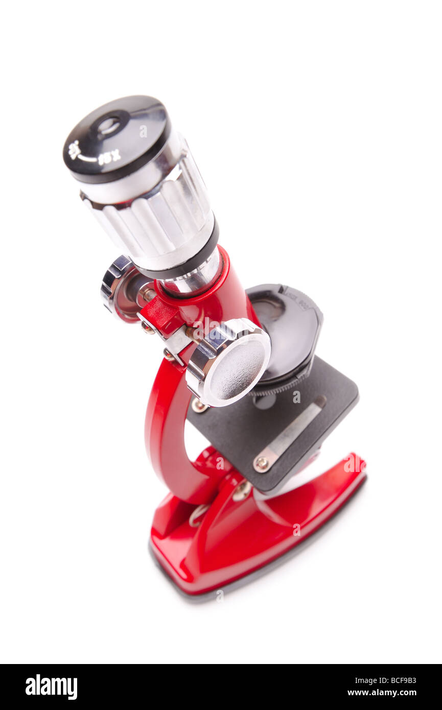 Red microscope on a white background Stock Photo - Alamy