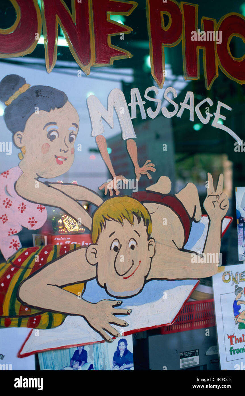 Thailand, Massage Shop Window Stock Photo - Alamy