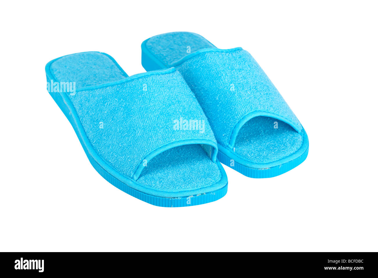 Lady blue slippers with soft on white background Path included Stock ...