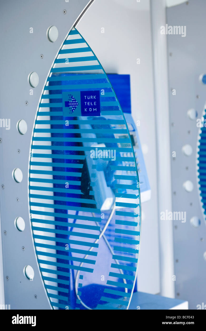 Turkey , Istanbul , Kabatas , Turk Telekom , modern telephone kiosk or ...