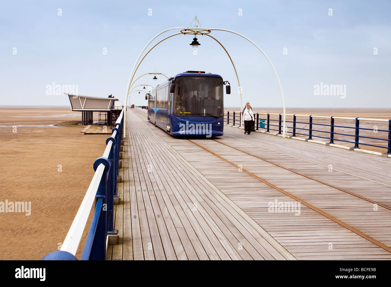 Southport Pier with tram Stock Photo - Alamy