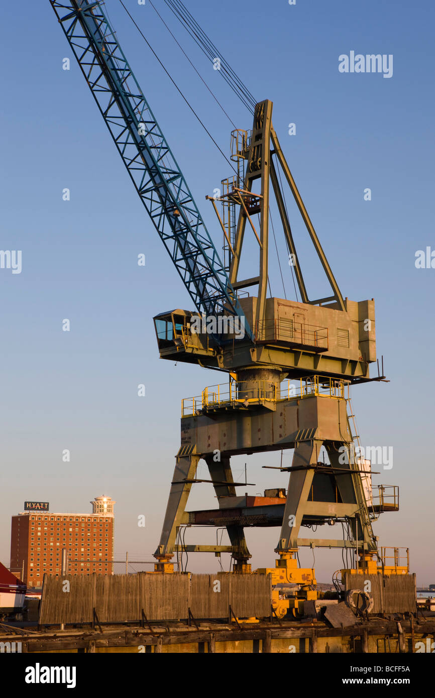 USA, Massachusetts, Boston, Shipyard Crane, East Boston waterfront ...