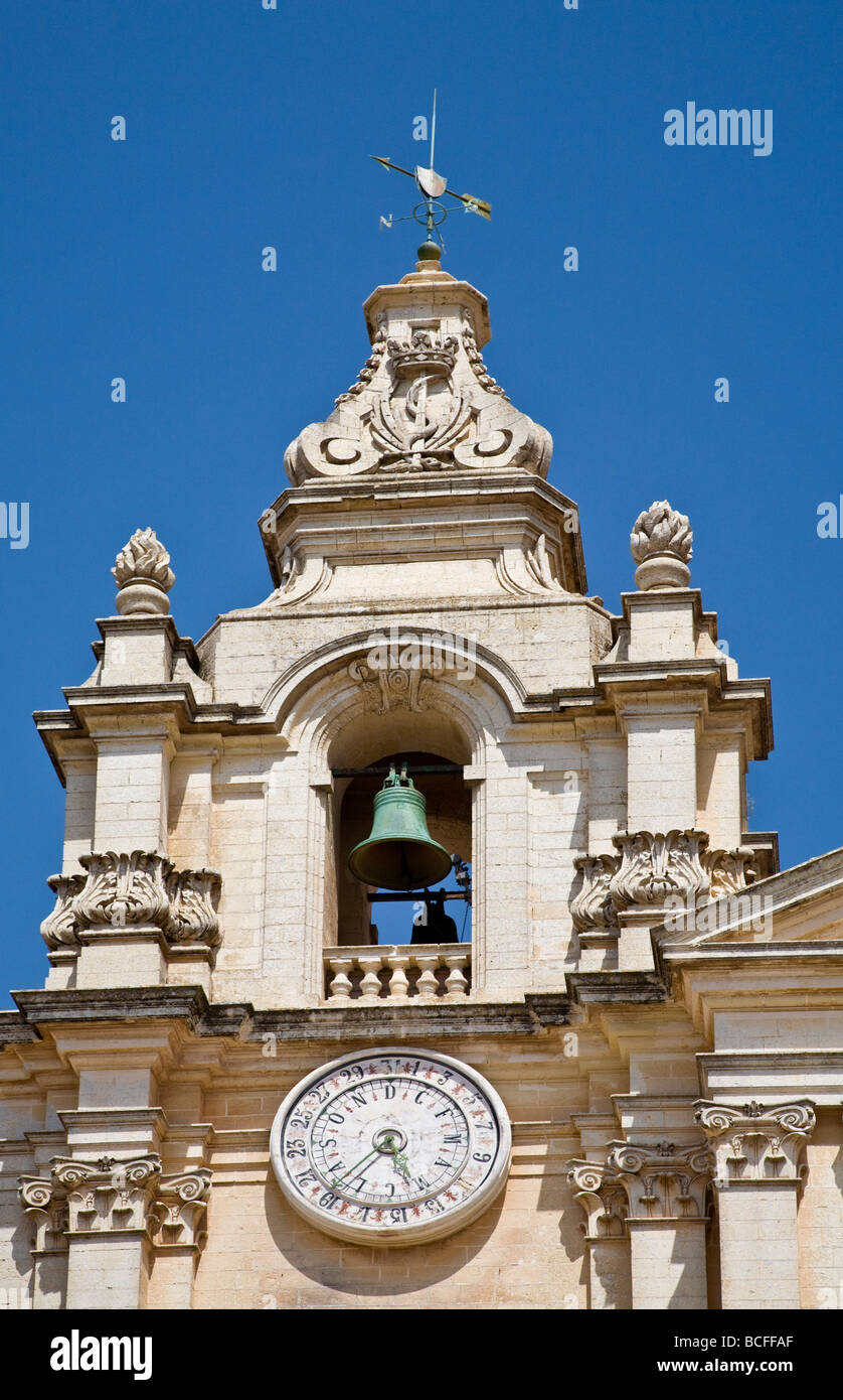 One of the two clocks and bell tower on the front facade of St Paul's ...