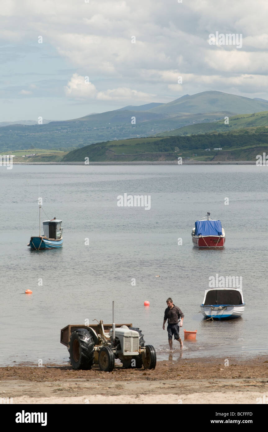 small fishing boats moored at Trefor harbour on the north coast of the ...