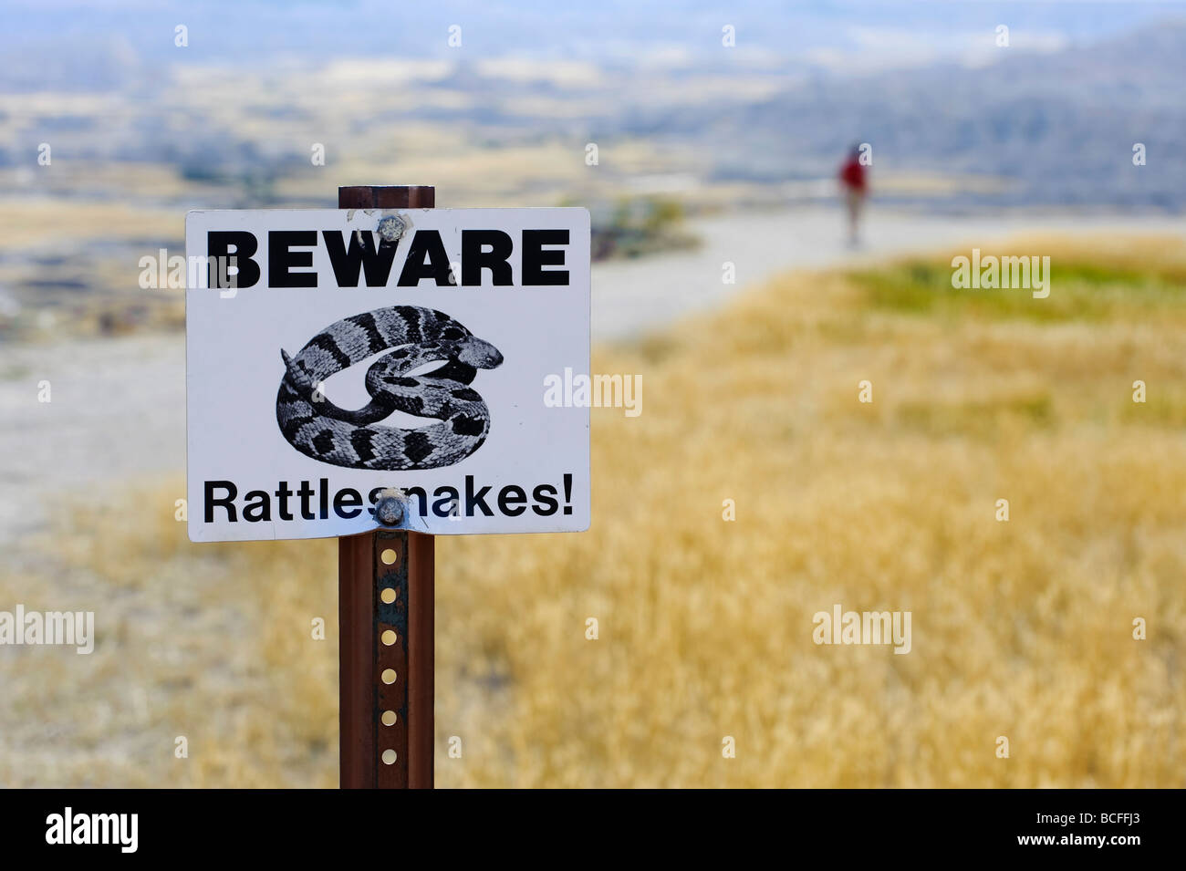 Rattlesnake Sign, Badlands National Park, South Dakota, USA Stock Photo ...