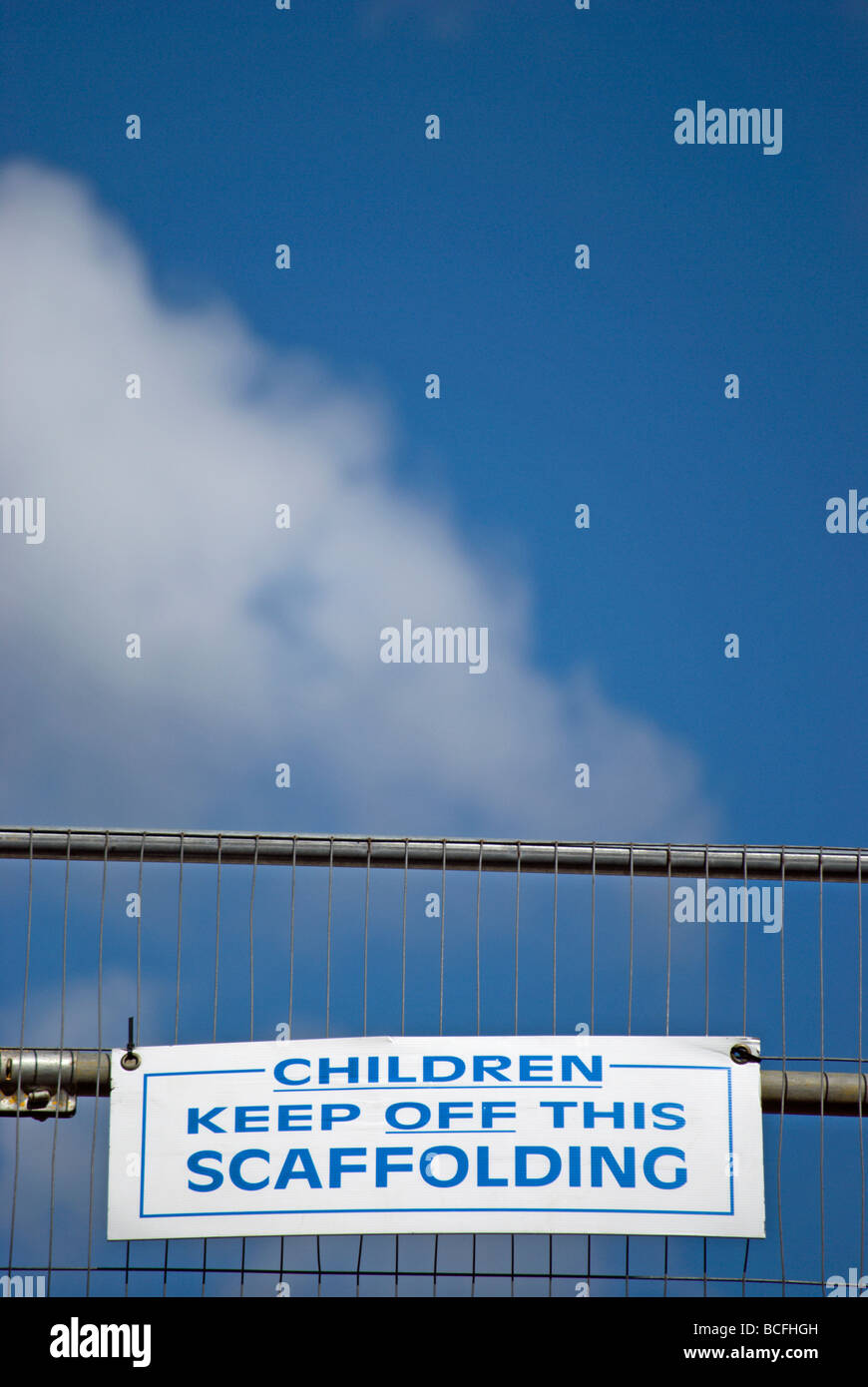 children keep off this scaffolding warning sign on building site in ...