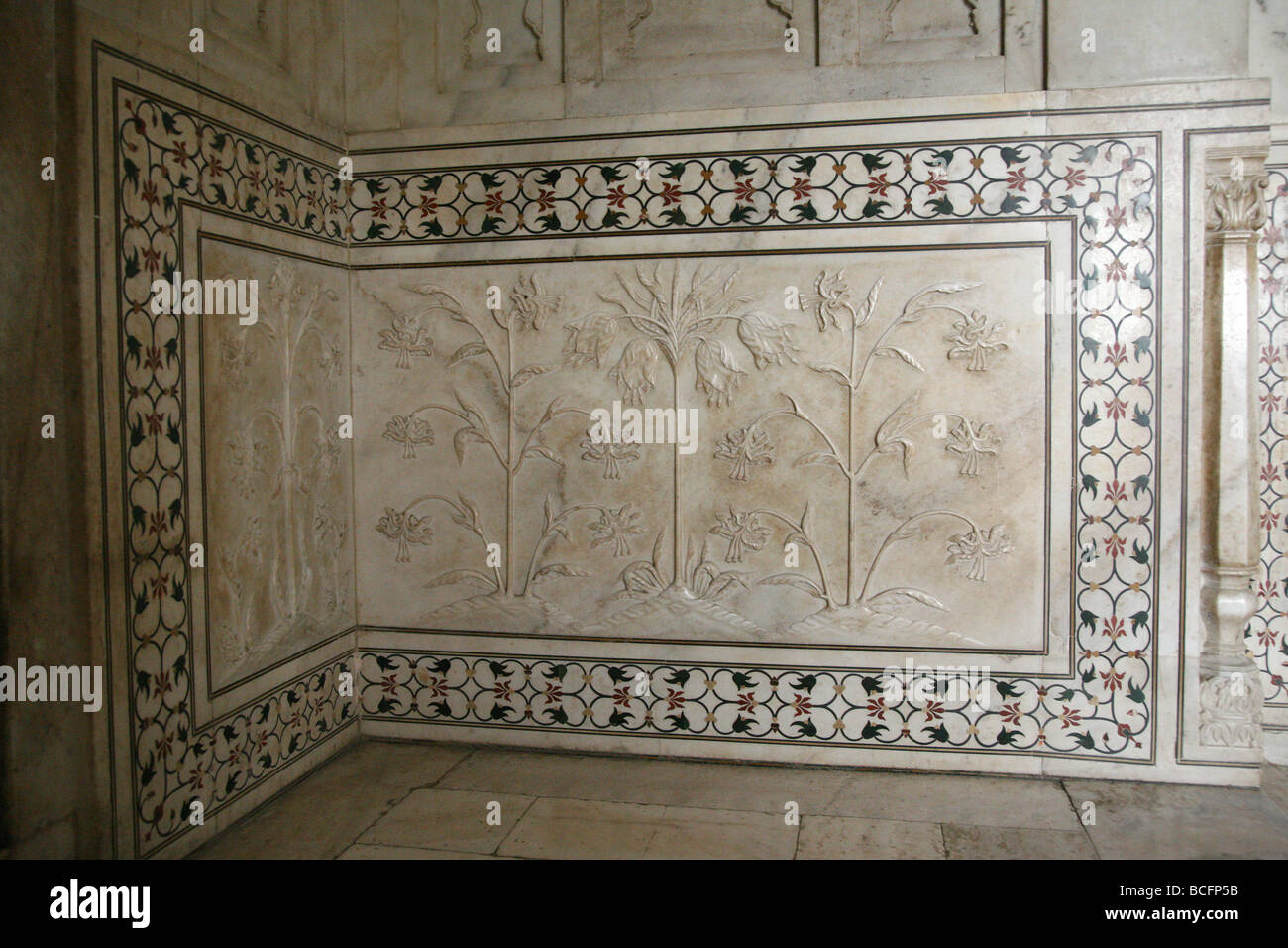 Detail of carved marble relief at the Taj Mahal Agra Stock Photo - Alamy