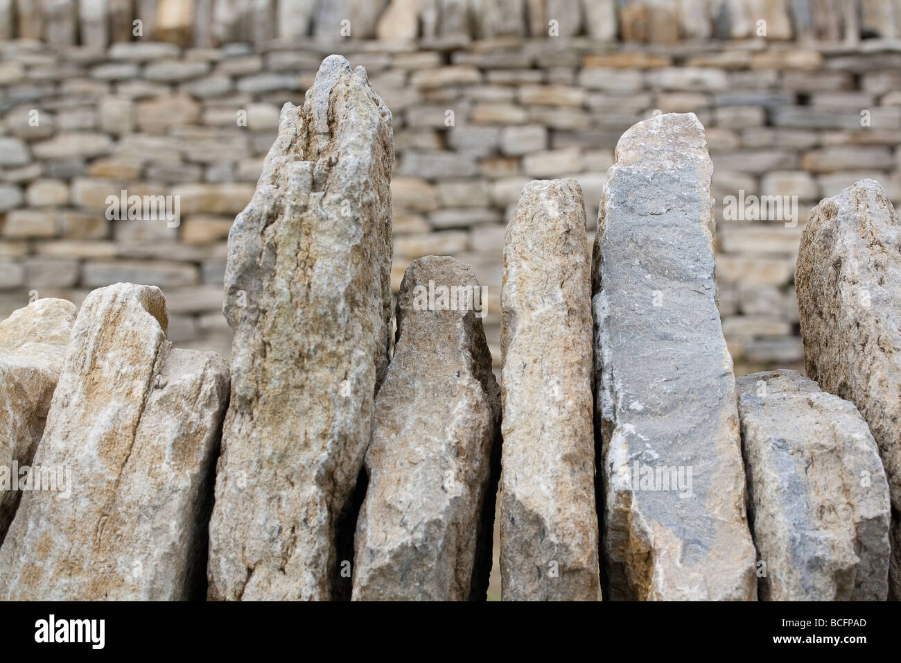 Coping stones atop a dry stone wall near Swanage, Dorset, UK Stock ...
