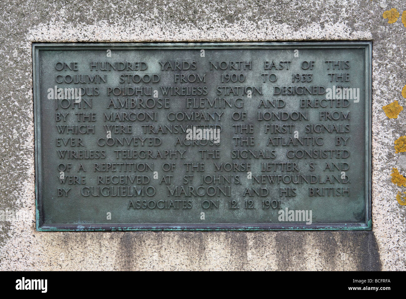 Marconi transatlantic radio broadcast memorial plaque Stock Photo - Alamy