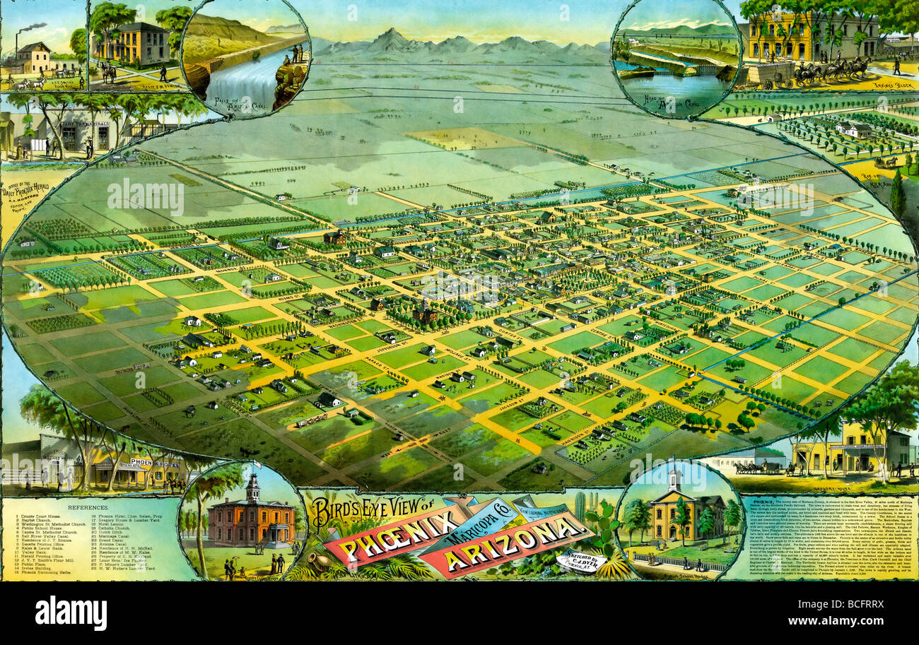 Bird's eye view of Phoenix Maricopa County. Arizona, view looking north ...
