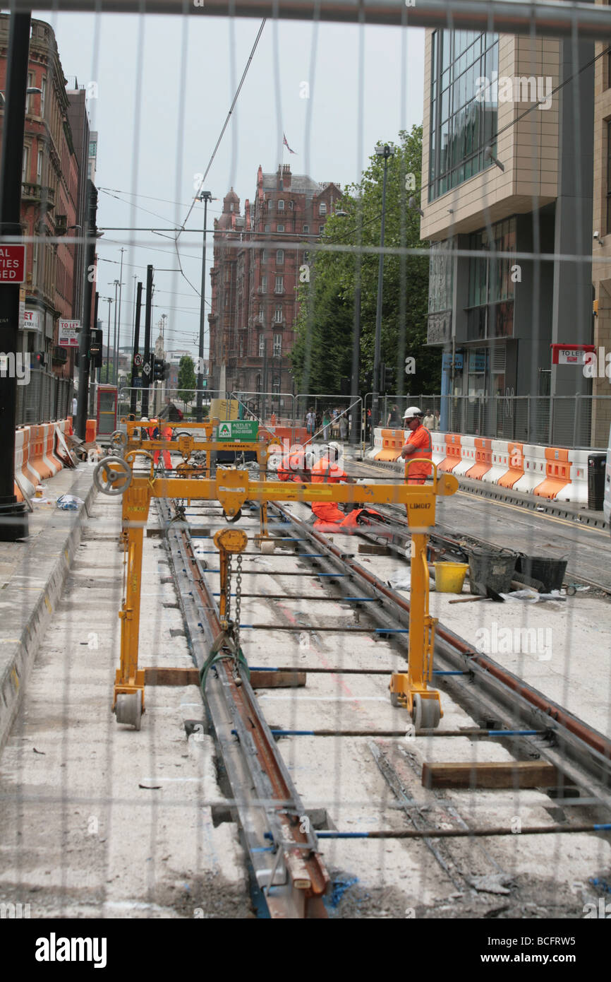 Tram Track renewal Manchester Metro Link System Mosley Street ...