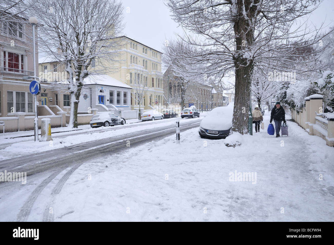 Snow covered residential street, Sussex, England, UK Stock Photo - Alamy