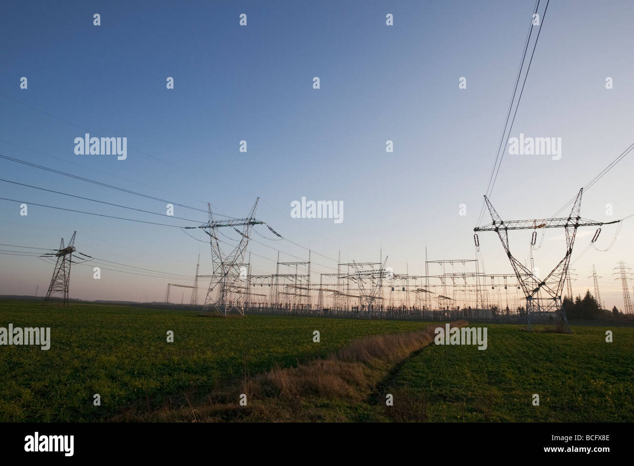 Electricity Power Line. Poland, UE Stock Photo - Alamy