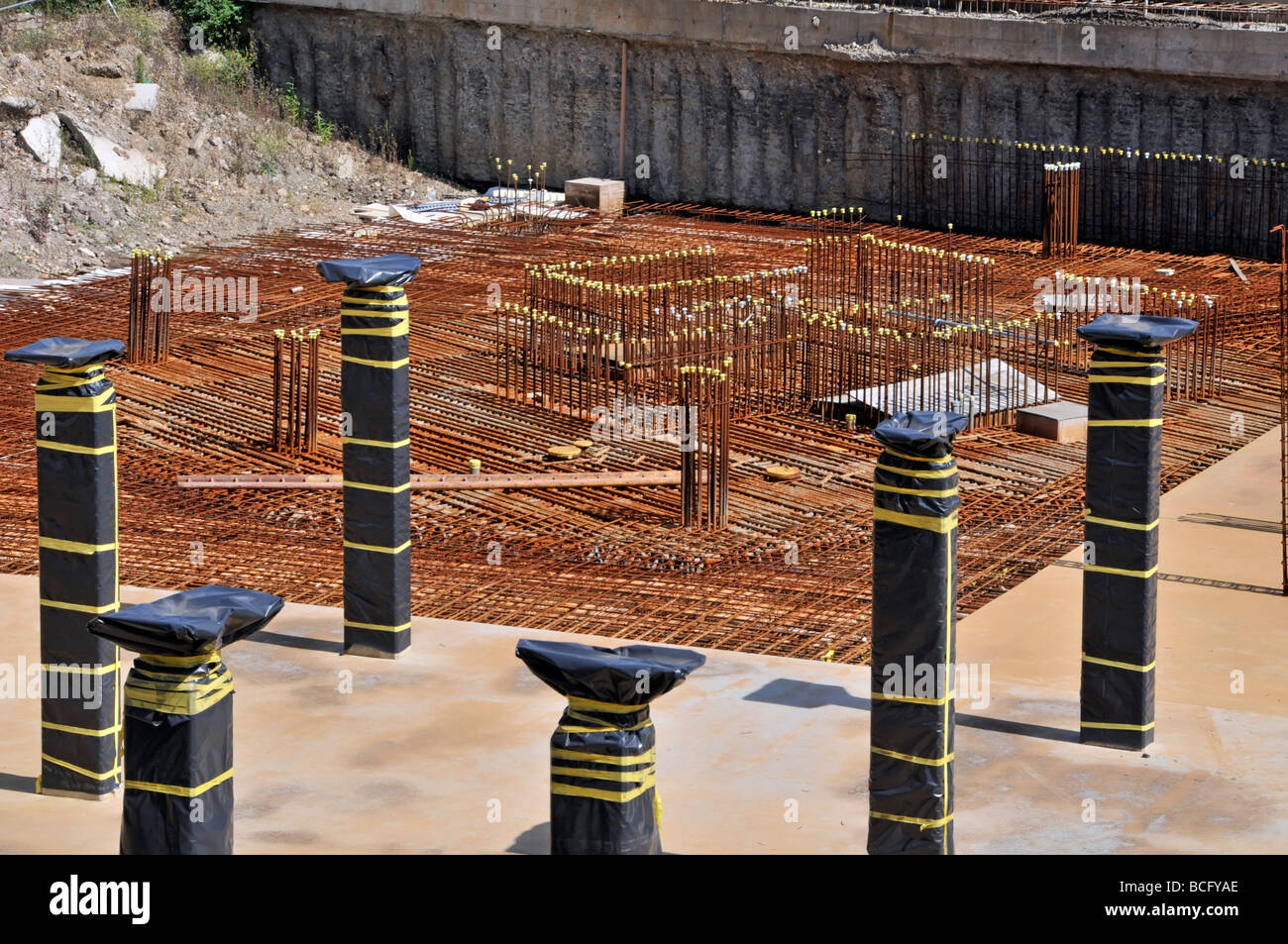 Mothballed apartment block construction building site basement work ...