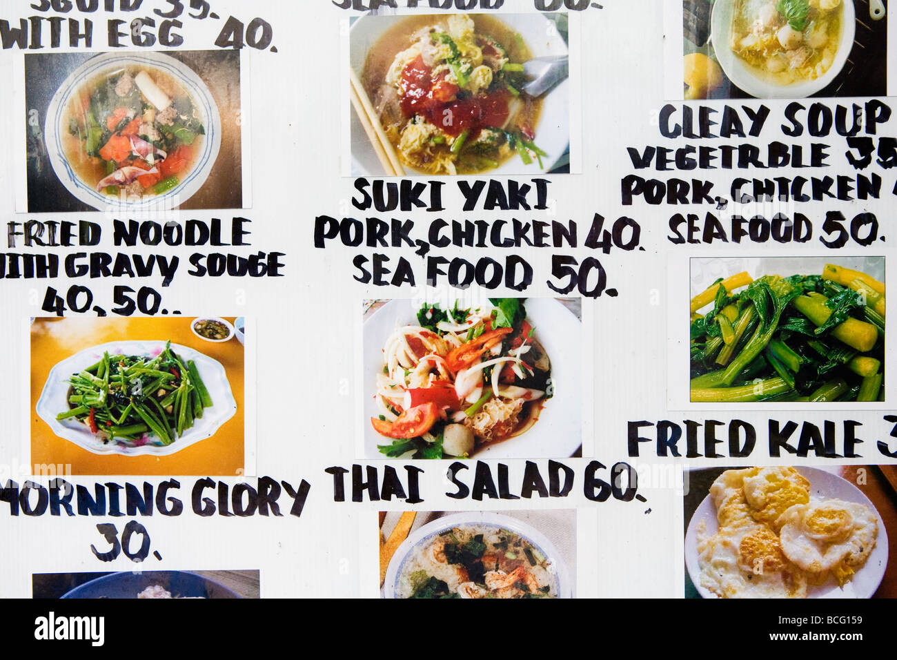 A menu at a roadside food stall in Bangkok, Thailand Stock Photo - Alamy