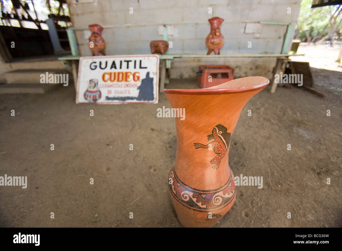 Pottery on sale at a rural store in the village of Guaitil in ...