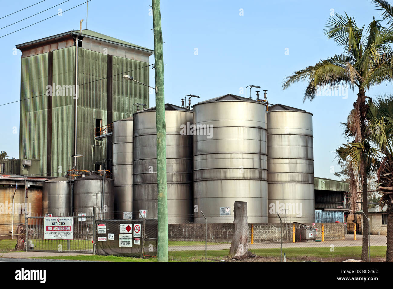 Industrial detail of a sugar cane refinery showing process work of the ...