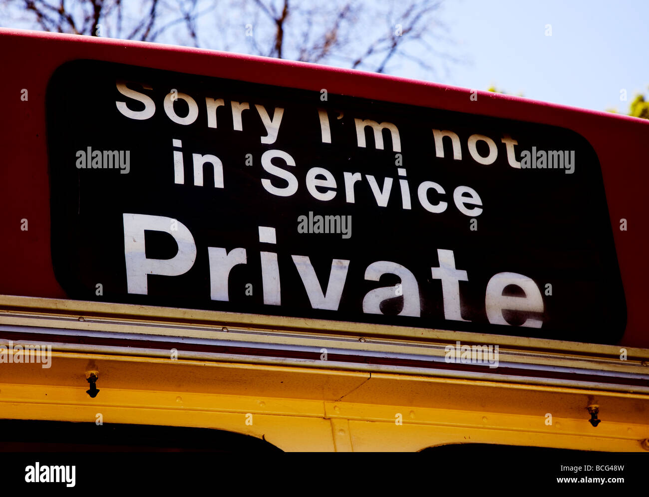Sorry I'm not in service Private sign on front of old bus Wales UK ...