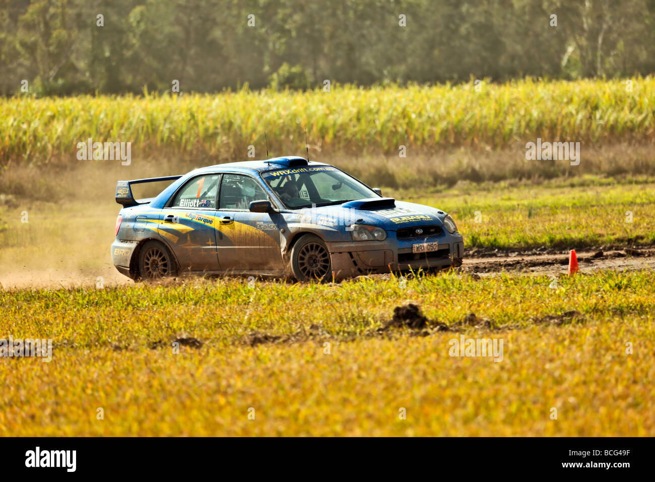 Subaru WRX rally car doing circuits on a dirt track Stock Photo - Alamy