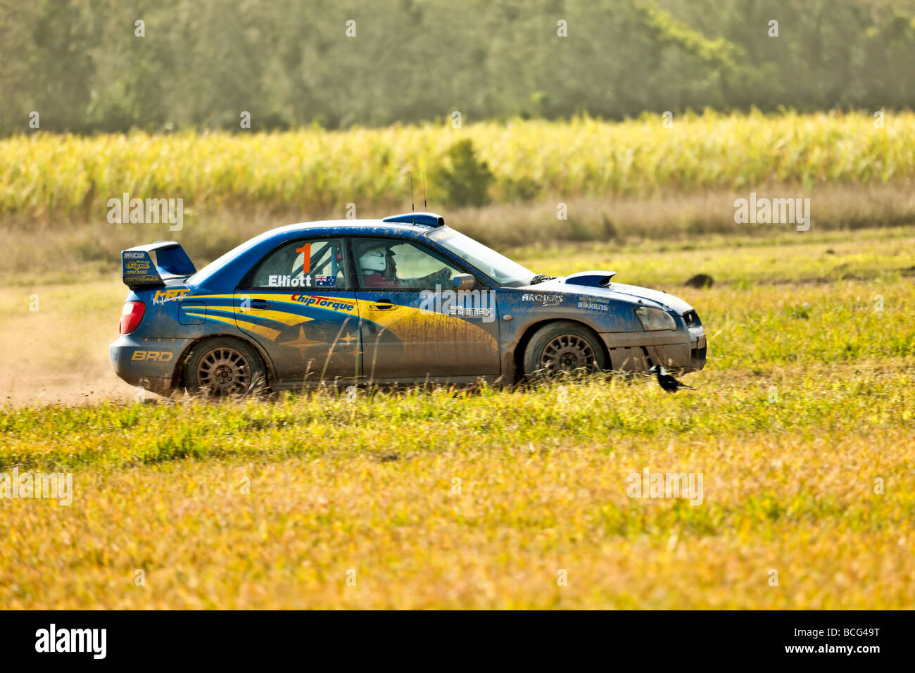 Subaru WRX rally car doing circuits on a dirt track Stock Photo - Alamy